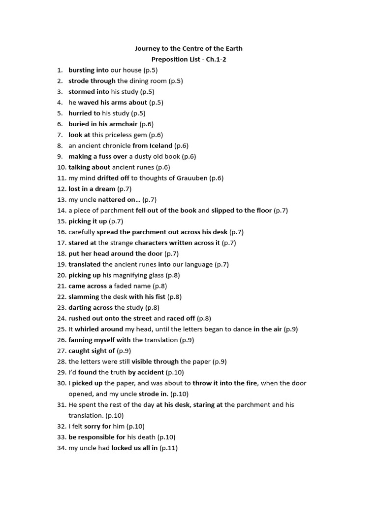 Preposition List - Ch.1 2 | PDF