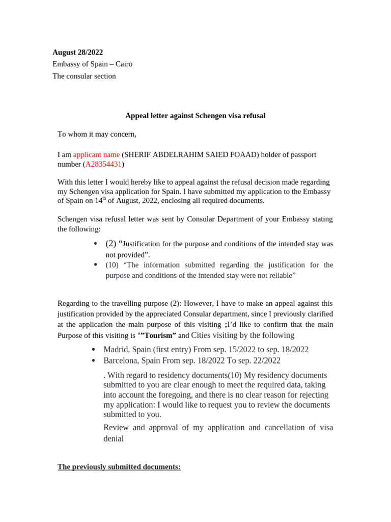 Formal Appeal Letter | PDF | Travel Visa | Passport