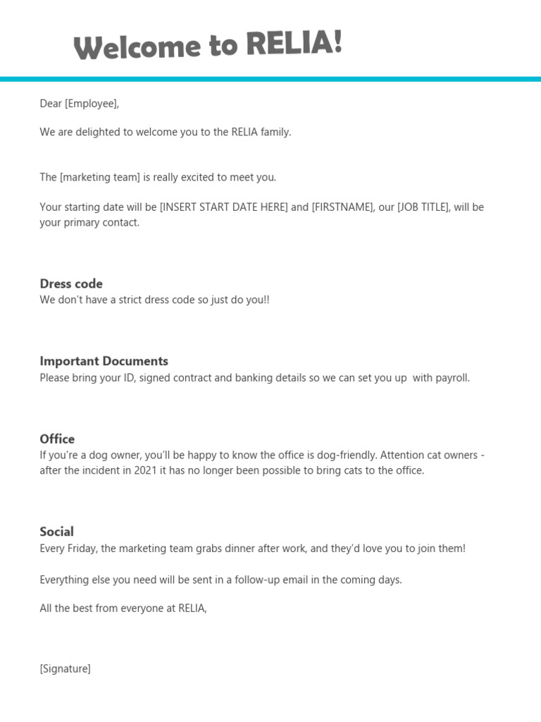 Welcome Letter | PDF