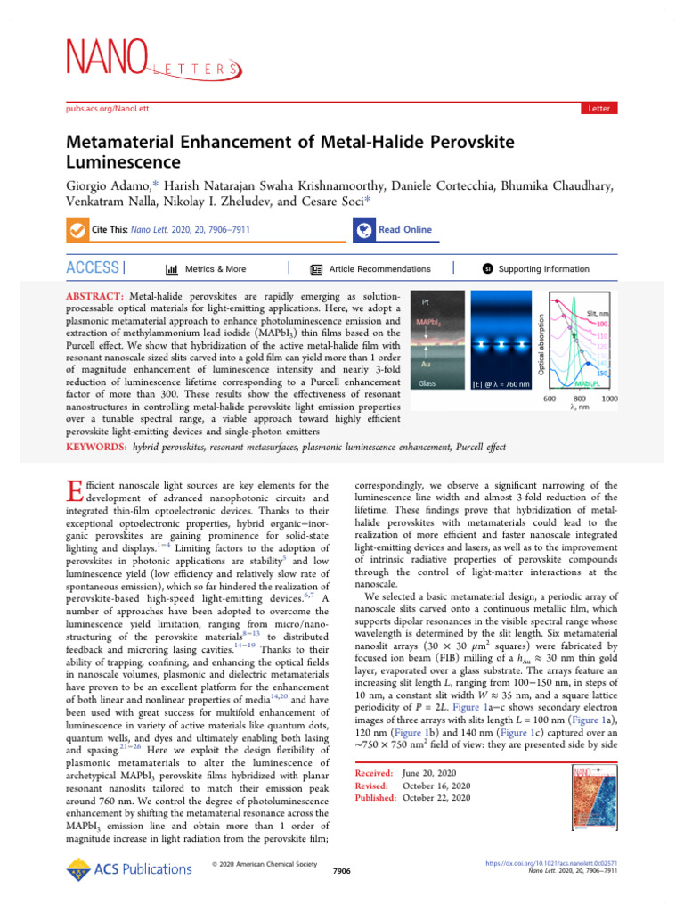 Adamo Et Al 2020 Metamaterial Enhancement of Metal Halide Perovskite ...