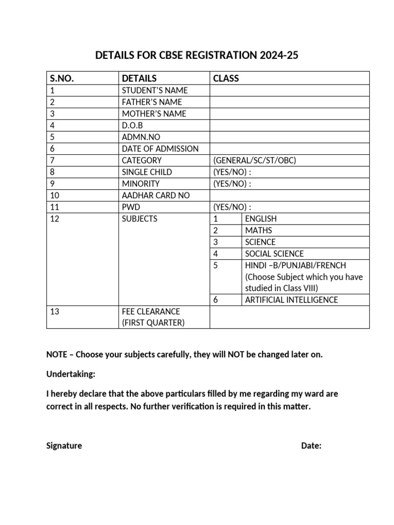 Details For Cbse Registration 2024 | PDF