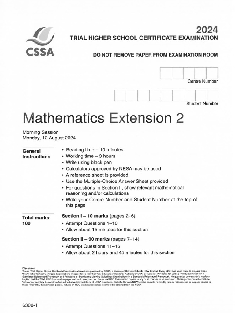 2024 CSSA Ext 2 Trial Paper and Solutions | PDF