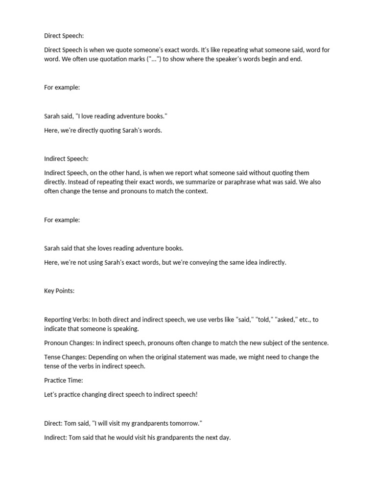 Direct vs. Indirect Speech Guide | PDF