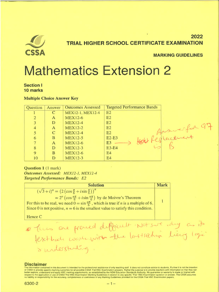 2022 Ext2 Trial HSC Solutions | PDF