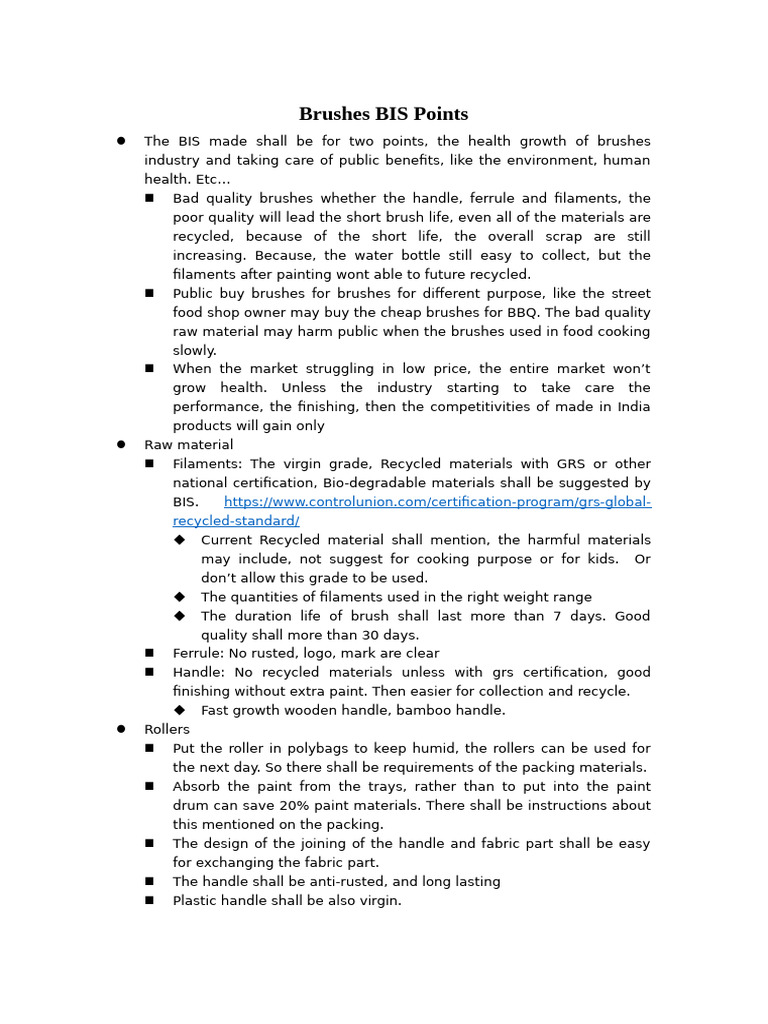 Brushes BIS Points | PDF | Recycling | Materials