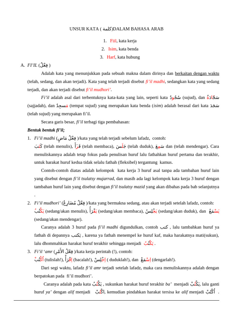 Unsur Kata Dalam Bahasa Arab | PDF