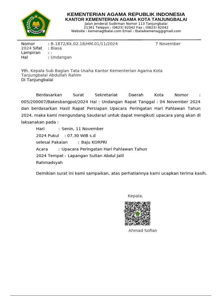 Undangan Upacara Hari Pahlawan 2024 | PDF