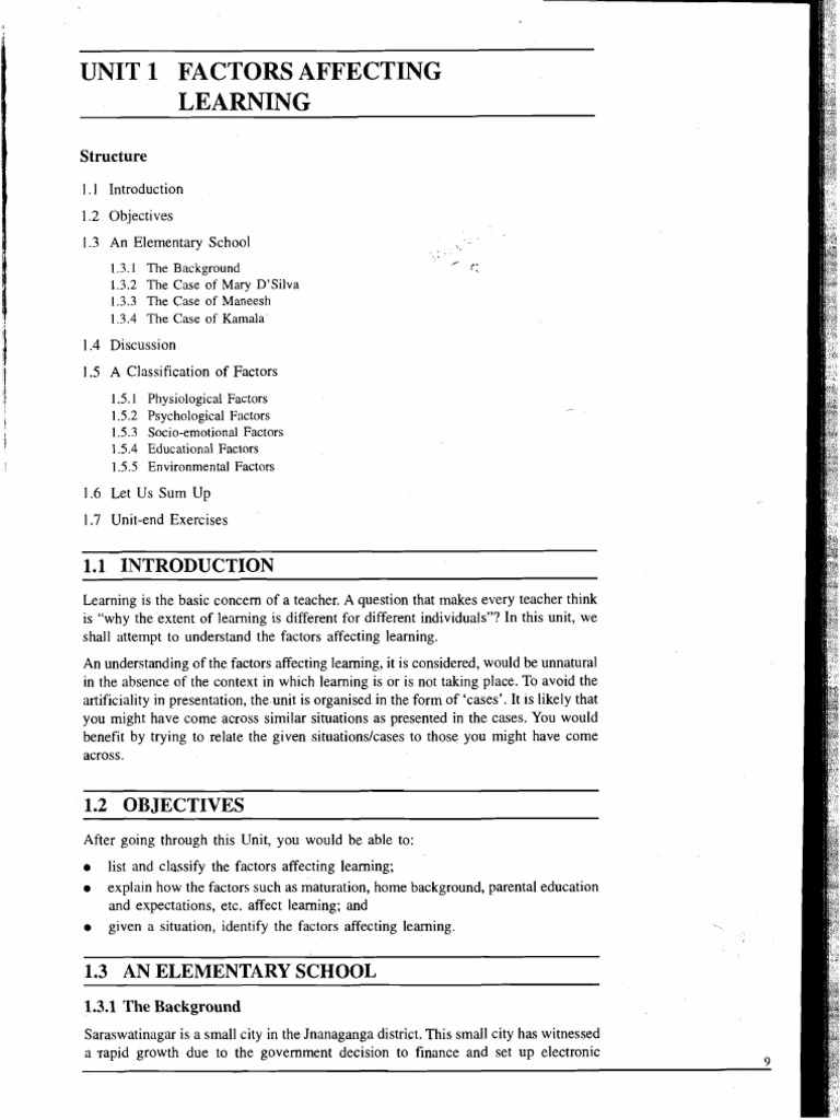 Unit-1 FACTORS Affecting Learning 2 | PDF | Learning | Teachers