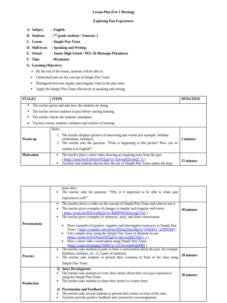Lesson Plan-Hanisa Insyarani | PDF | Grammatical Tense | Teachers