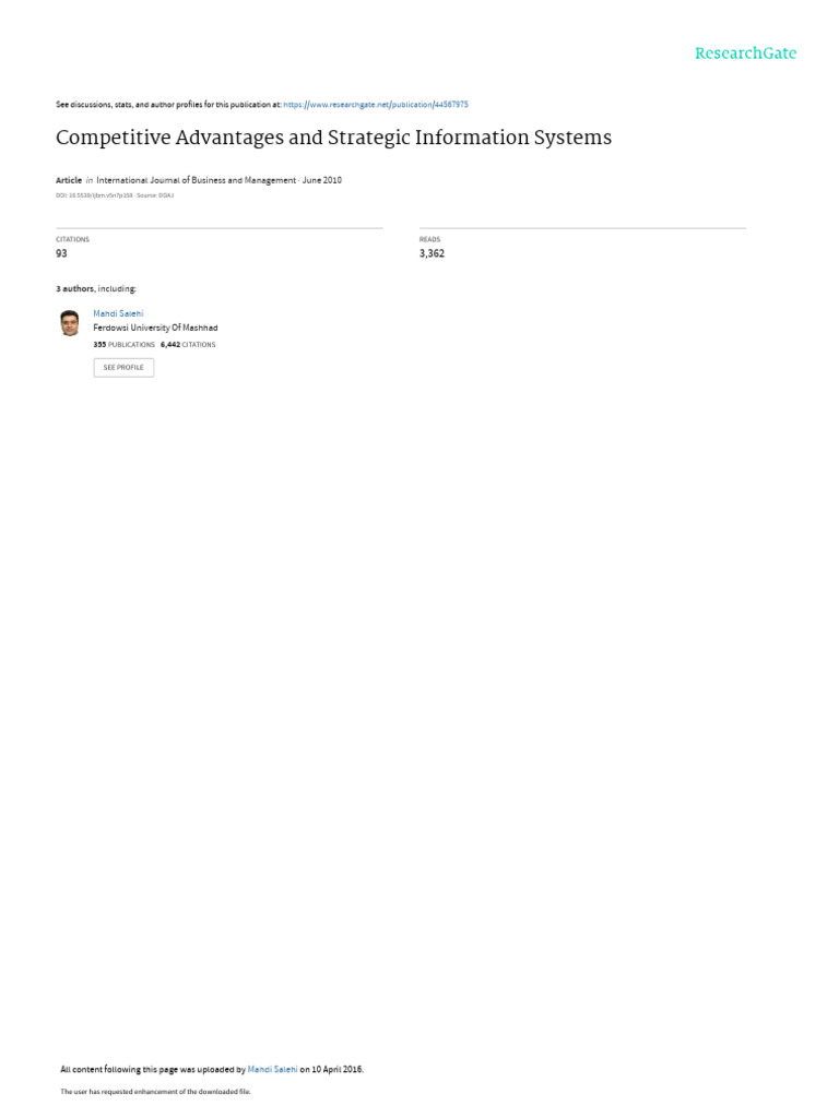 Competitive Advantages and Strategic Information Systems: International Journal of Business and ...