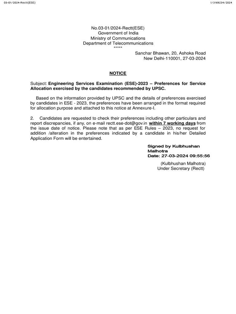 Preference ESE-2023 | PDF | Engineering | Government Of India