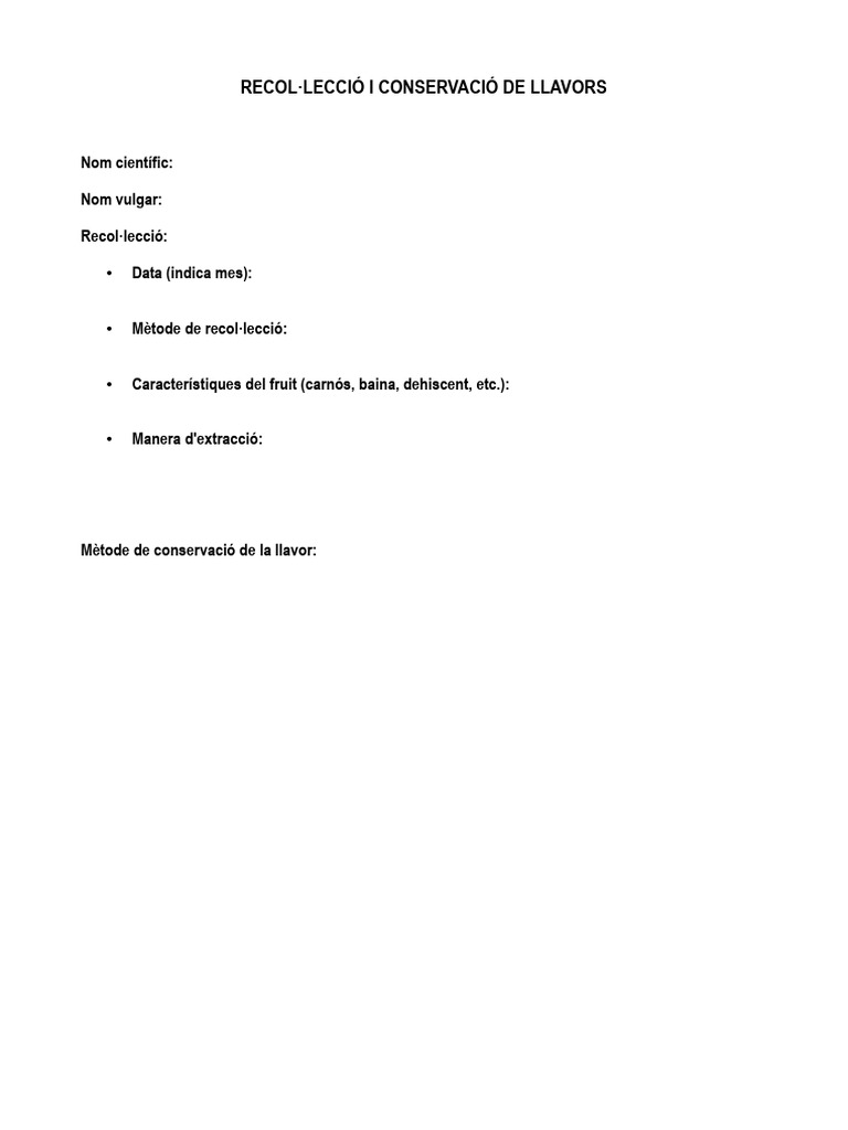 Fitxa de Recol - Lecció I Conservació de Llavors | PDF