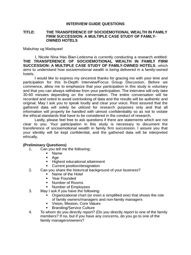 Family Hotel Succession Study | PDF | Reputation | Business