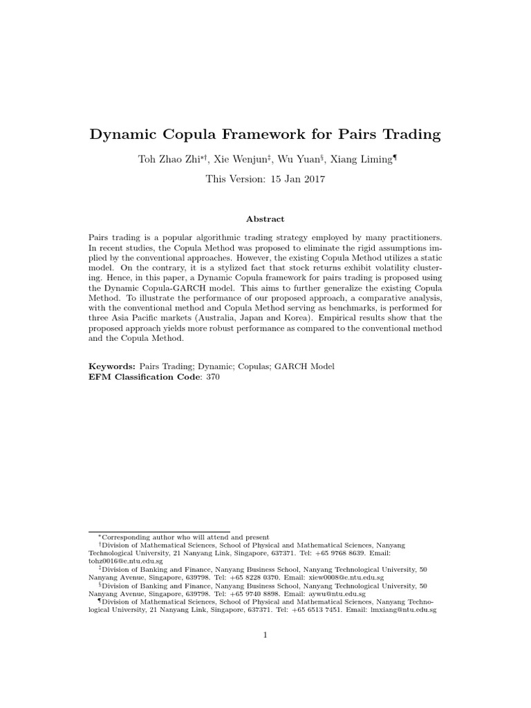 Dynamic Copula Framework For Pairs Trading | PDF | Financial Markets | Investing