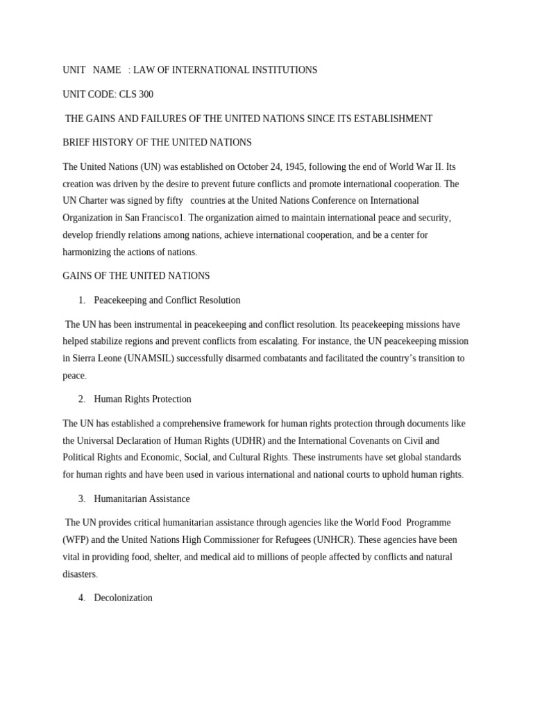 The Gains and Failures of The United Nations Since Its Establishment ...