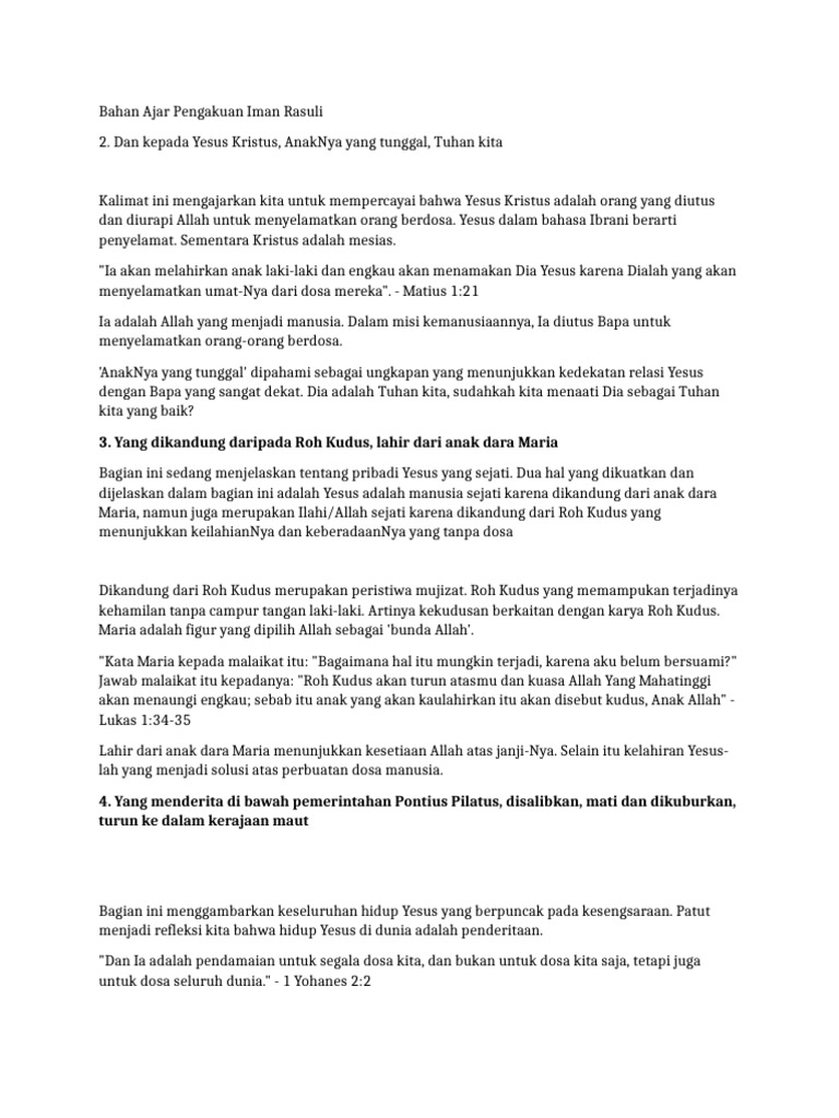 Bahan Ajar Pengakuan Iman Rasuli | PDF