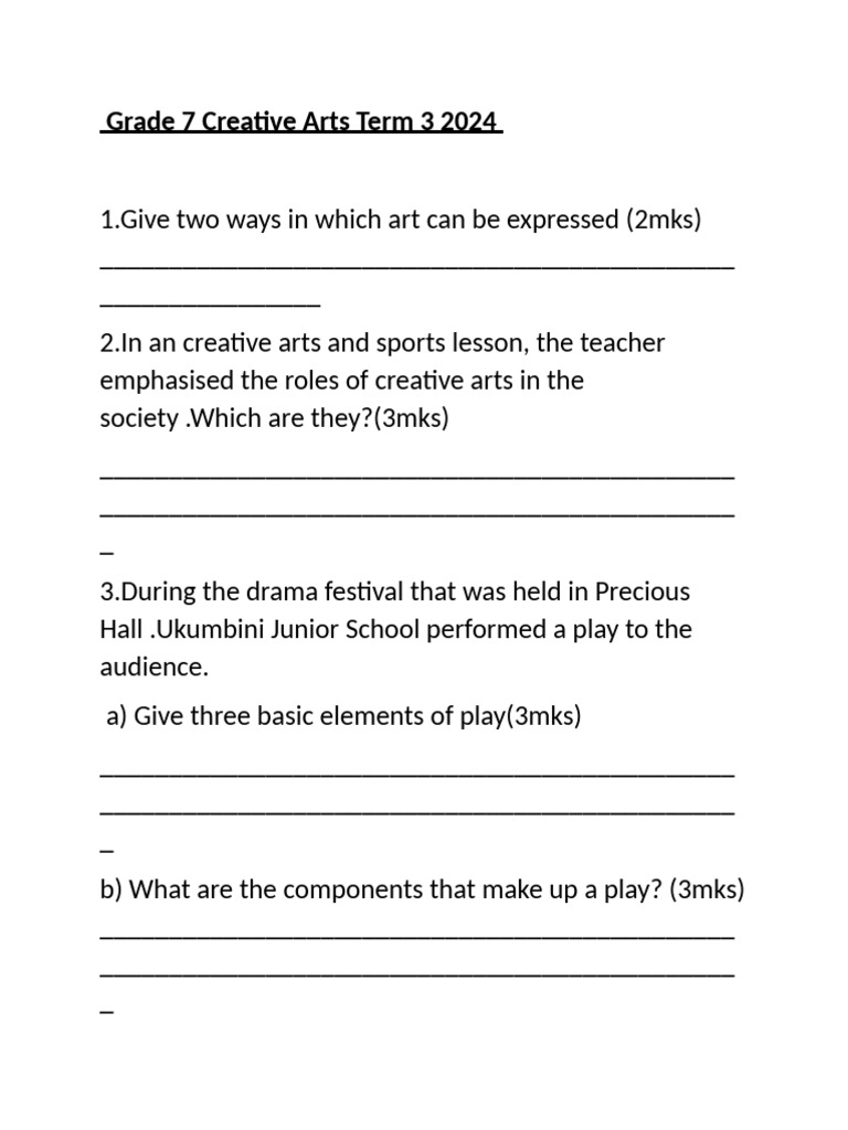 G7 Creative Arts Revision Questions | PDF | Rhythm | The Arts