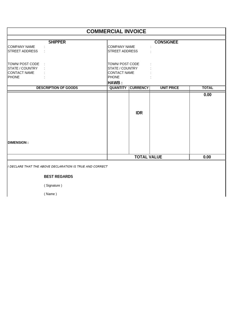 Formulir Commercial Invoice Singapore Pdf