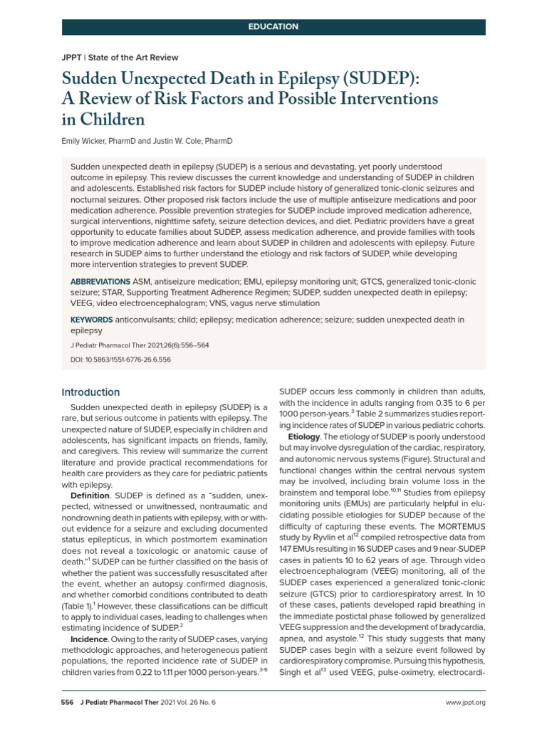 Sudden Unexpected Death in Epilepsy (SUDEP) : A Review of Risk Factors ...