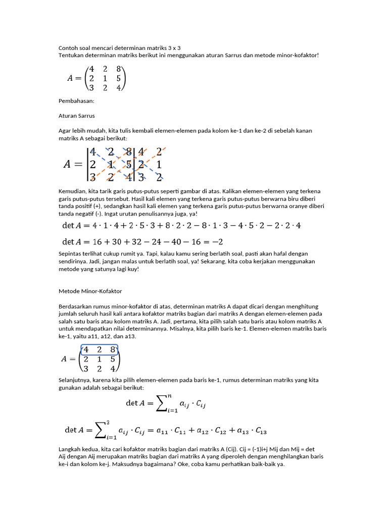 Contoh Soal Mencari Determinan Matriks 3 X 3 | PDF