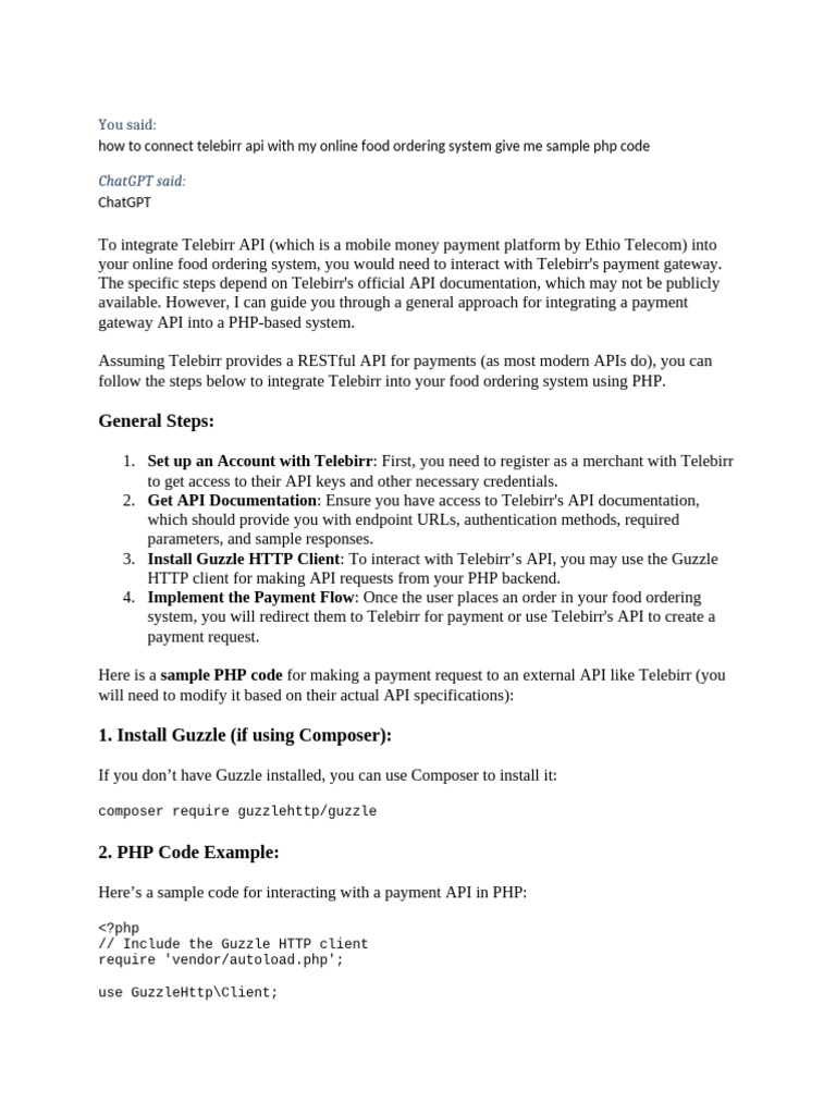 Integrate API With Telebirr | PDF | Php | Computing