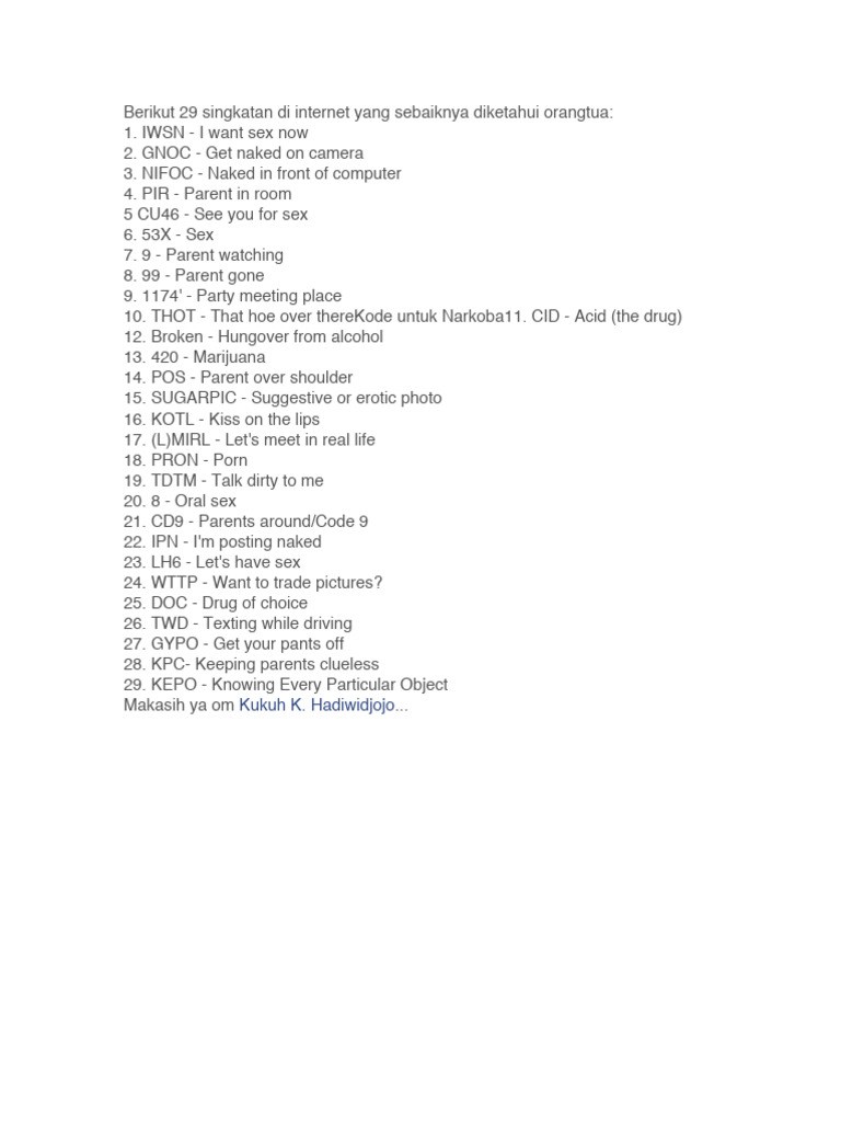 Berikut 29 Singkatan Di Internet Yang Sebaiknya Diketahui Orangtua | PDF