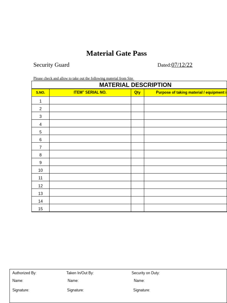Material Gate Pass | PDF