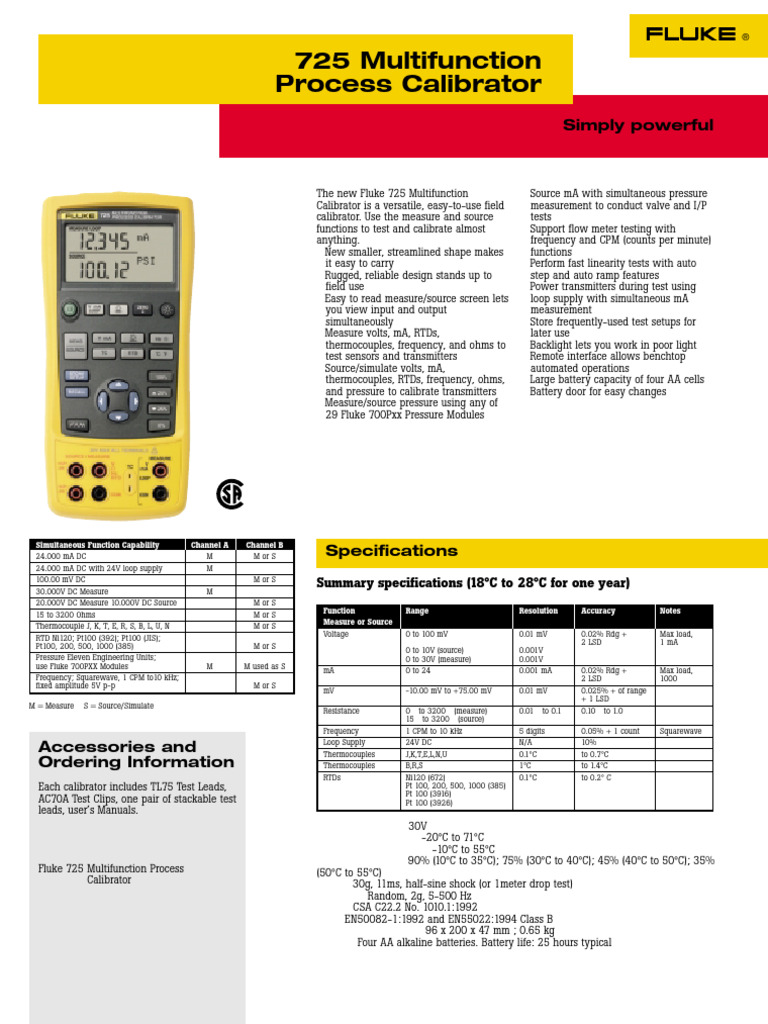 Fluke 725 Multifunction Process Calibrator Datasheet | PDF ...