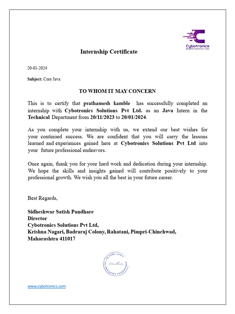 Java Internship Completion | PDF