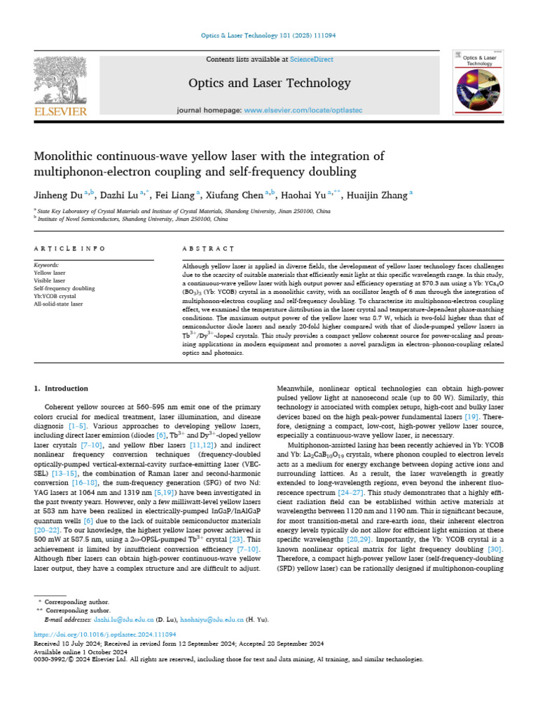 Monolithic Continuous-Wave Yellow Laser With The Integration of ...