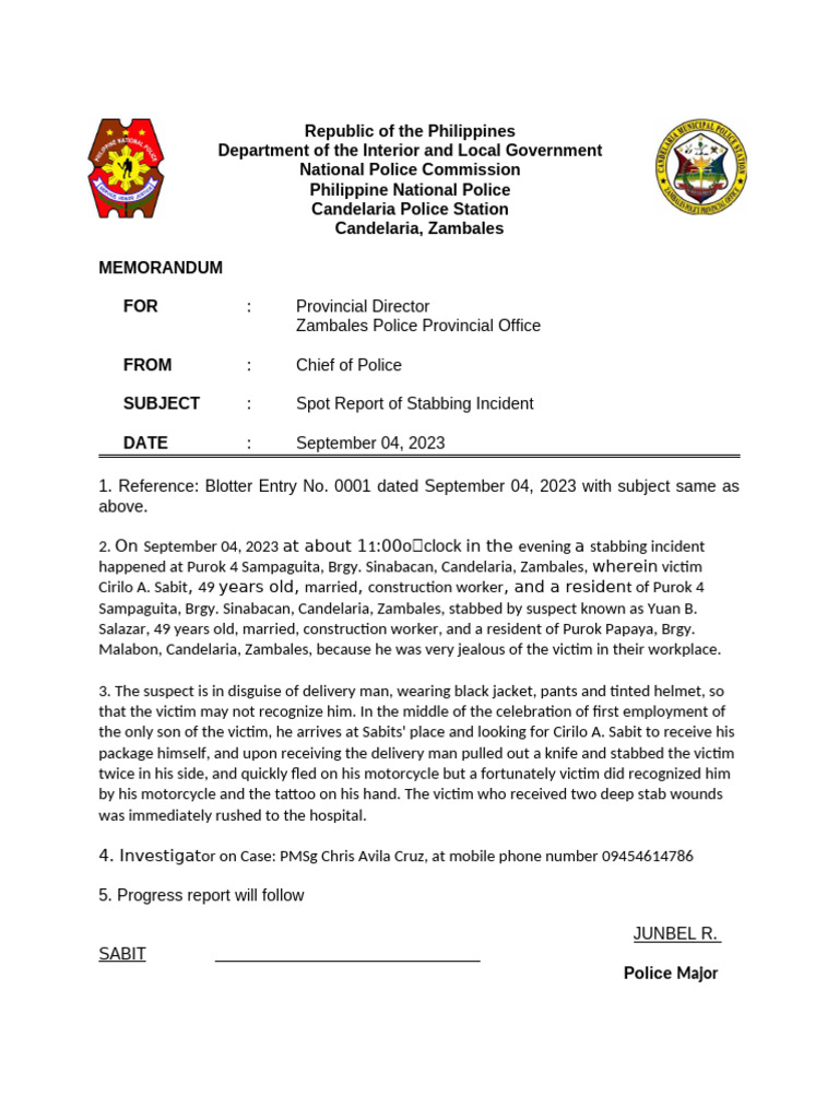 Sample Format of All Police Report | PDF