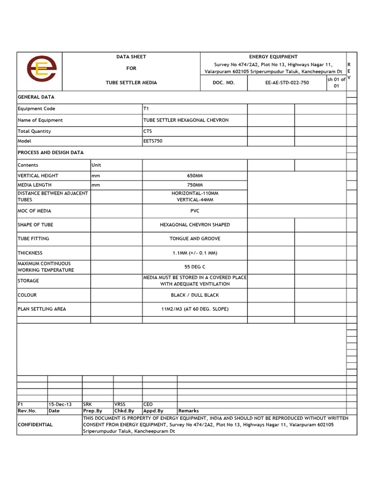 Data Sheet Tube Settler 750MM Tongue | PDF