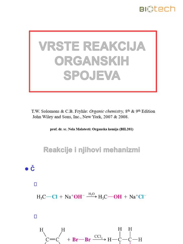Vrste Reakcija Organskih Spojeva. Radikalsko Halogeniranje Alkana. | PDF