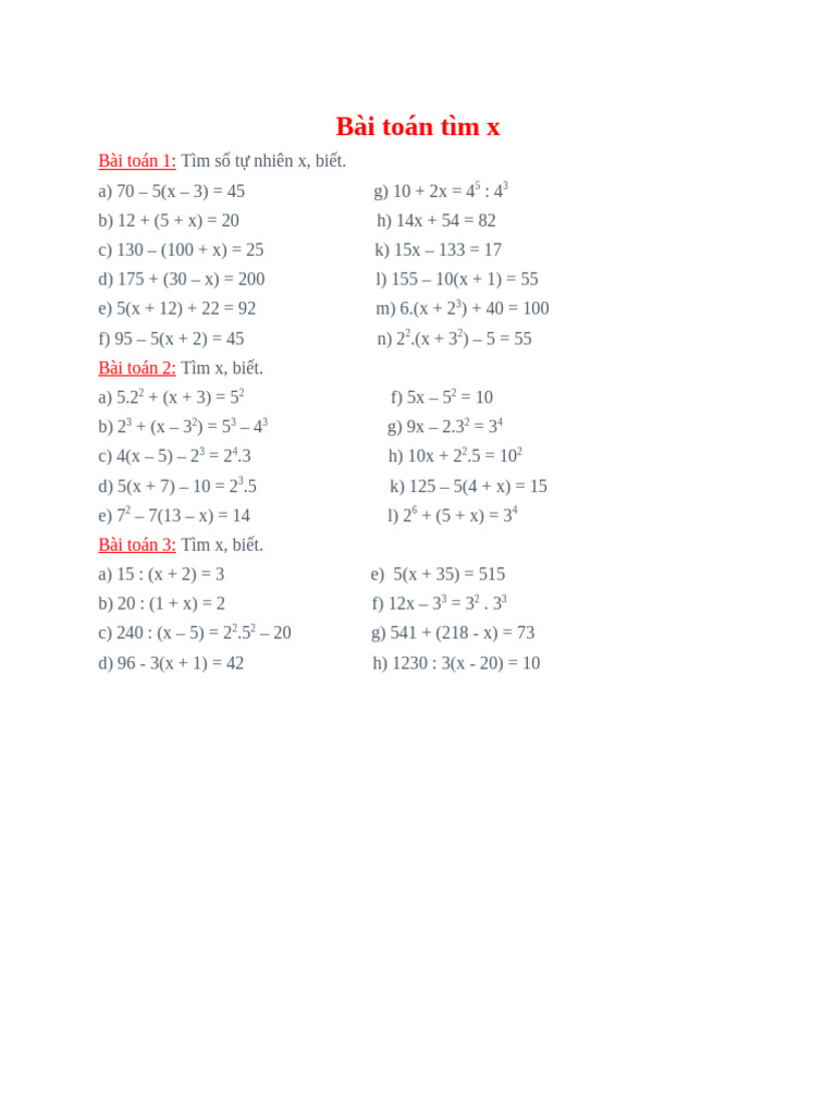 Toán Tìm X L P 6 | PDF