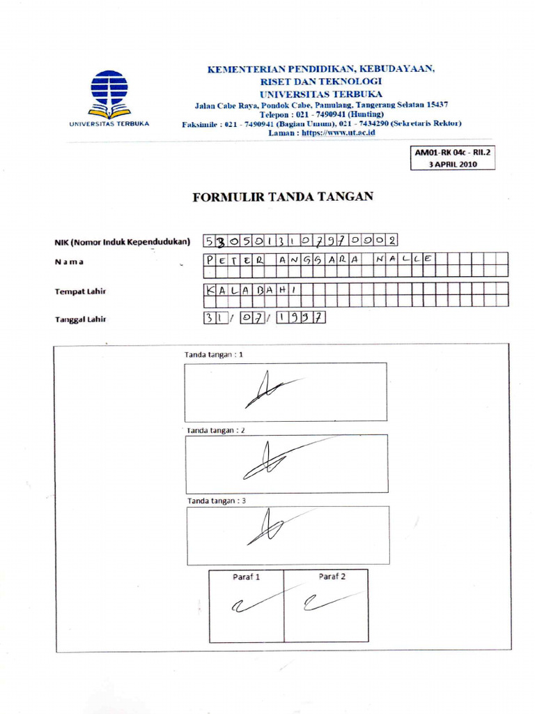 Form TTD Ut Peter | PDF