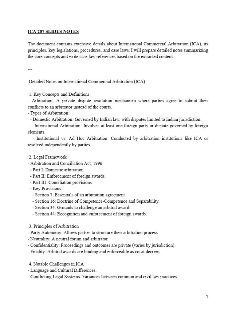 Ica Notes | PDF | Arbitration | Jurisdiction