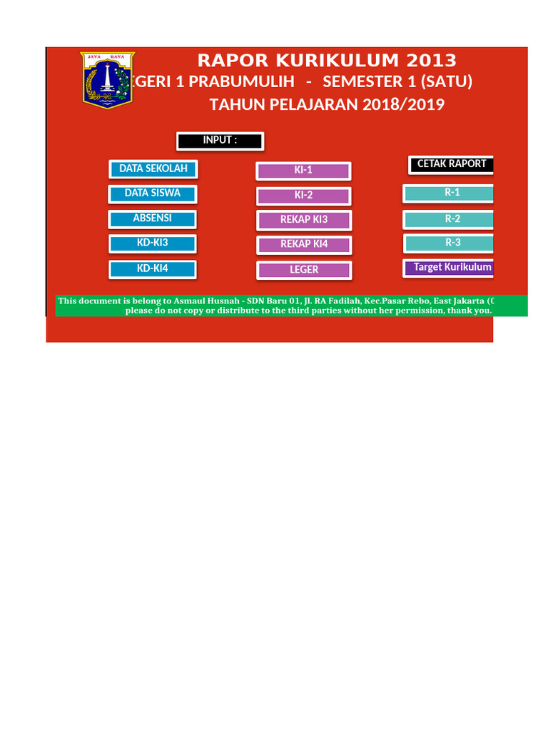 Rapor K 2013 Kelas 4 Semester 1 | PDF