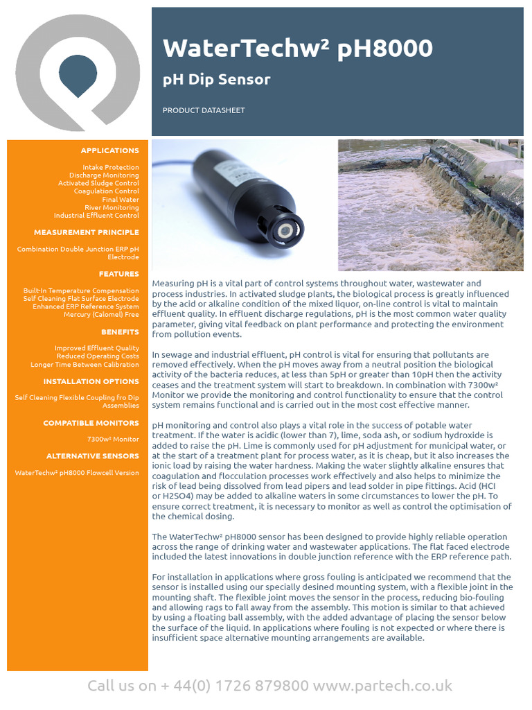 132687DS-Iss05 WaterTechw pH8000 Dip | PDF | Ph | Water
