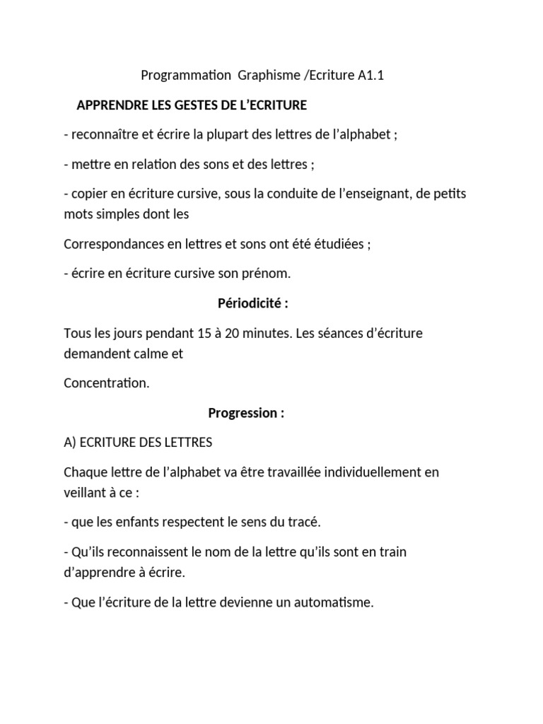 Progression en graphisme CP | PDF | Écriture