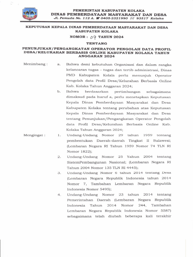 07 - SK Operator Profil Desa 2024 | PDF