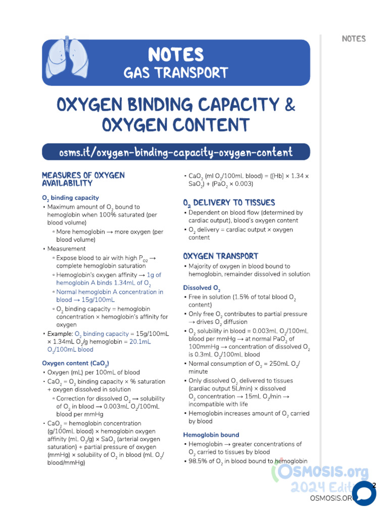 Gas Transport Notes - Diagrams & Illustrations - Osmosis | PDF