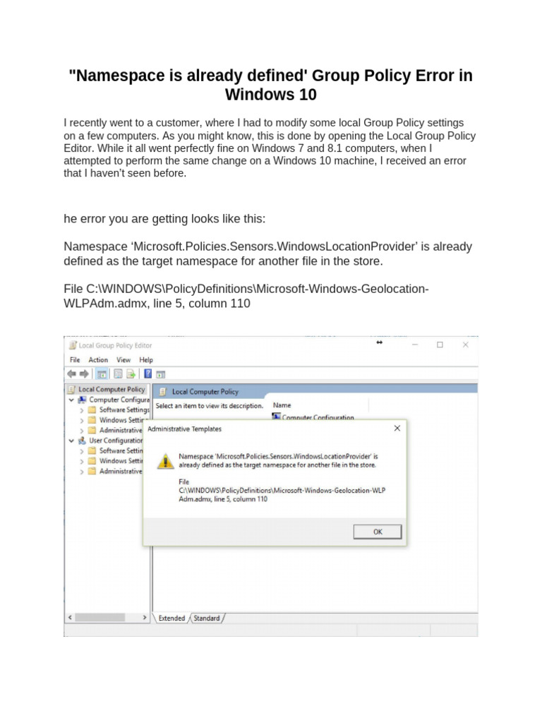 Namespace Is Already Defined | PDF | Group Policy | Computer File