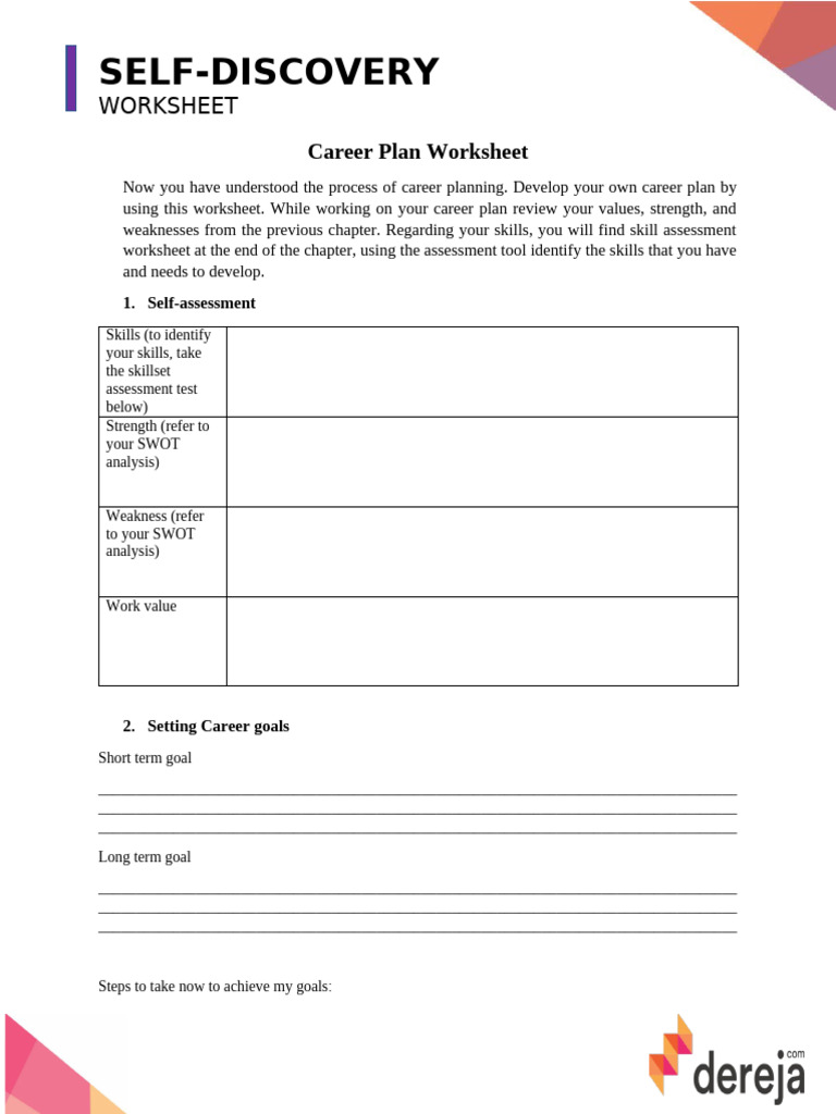Career Planning Self-Discovery Worksheet | PDF | Creativity | Critical ...