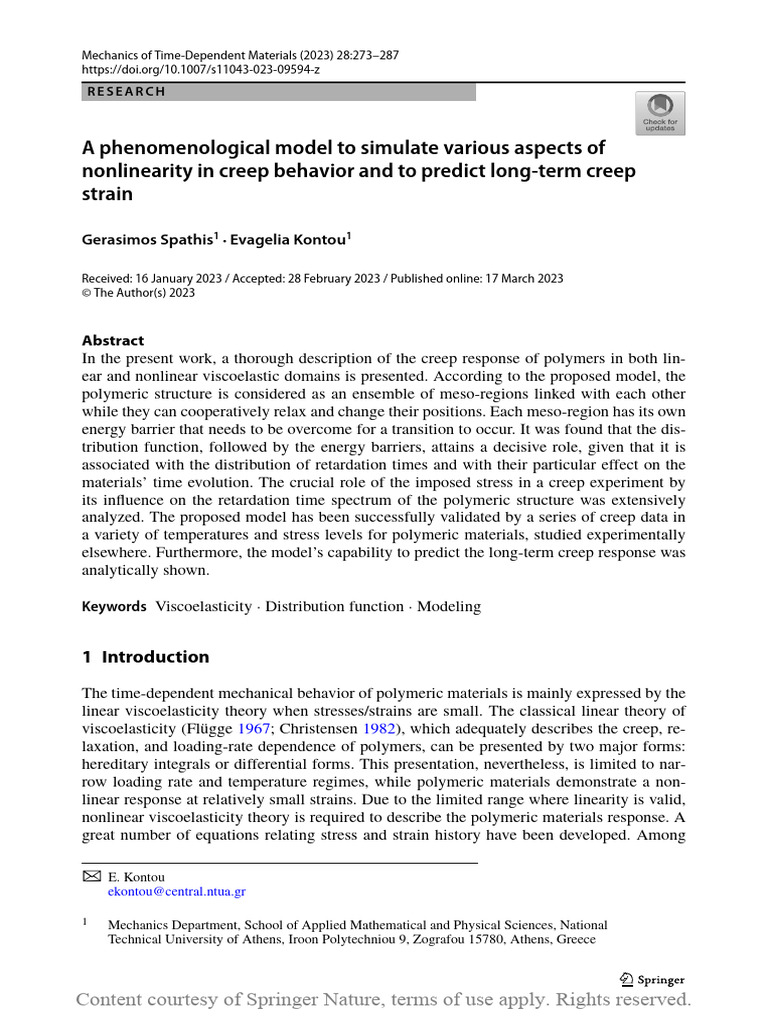 A Phenomenological Model To Simulate Various Aspec | PDF | Creep ...