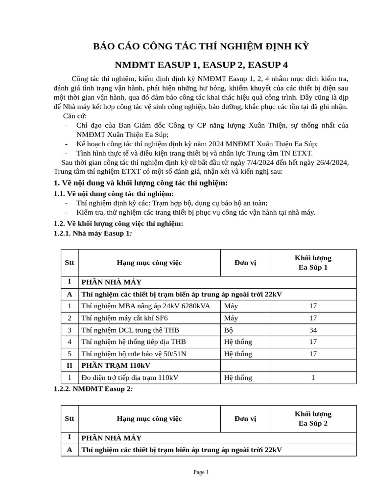 Báo Cáo Thí Nghiệm Easup 2024 VT R2 | PDF