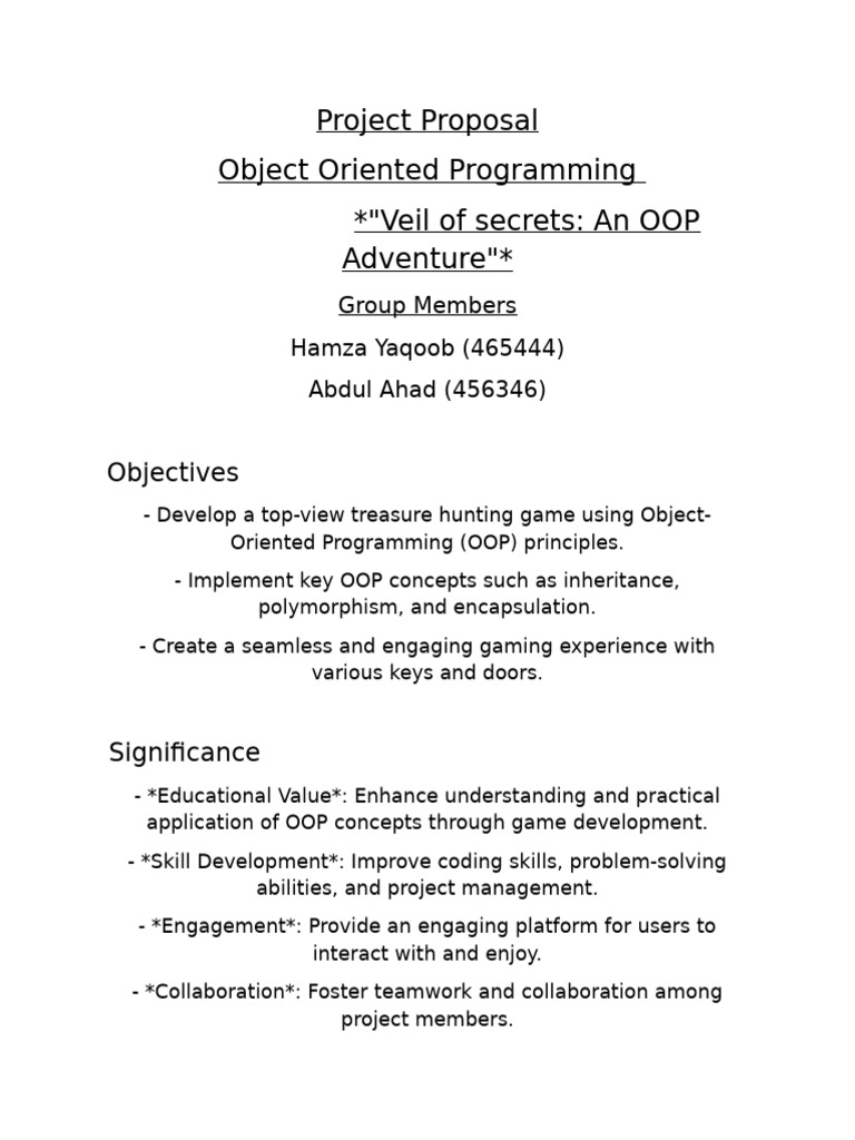 OOP Game Development Proposal | PDF | Object Oriented Programming ...