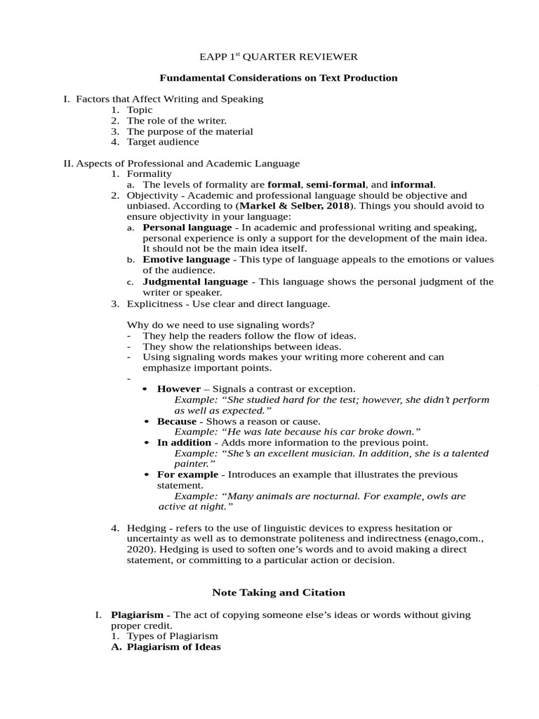 EAPP-1st-QUARTER-REVIEWER 2 | PDF | Plagiarism | Citation