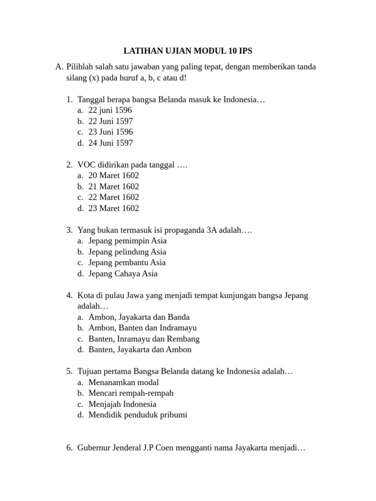 Latihan Ujian Modul 10 Ips & Kunci Jawaban | PDF