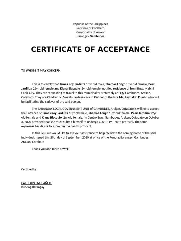 Cer of Acceptance | PDF