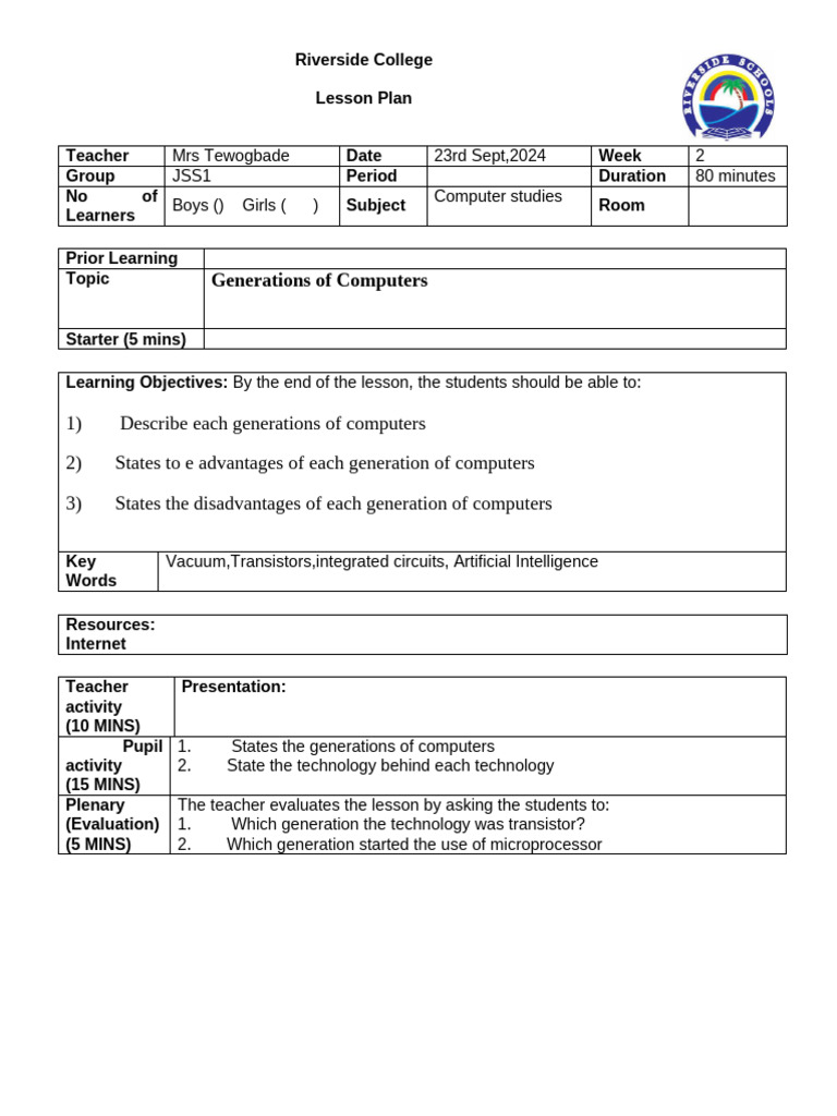 Comp STD Lesson Plan Week 2 | PDF | Computer Data Storage | Databases